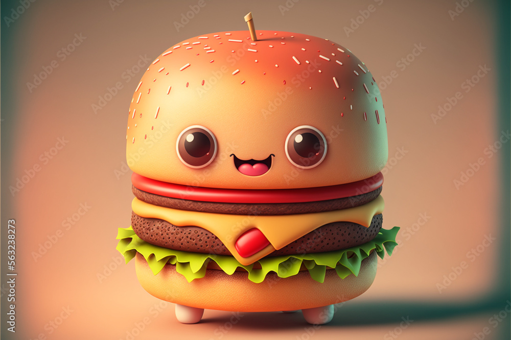 cute burger character , AI generated artwork Stock Illustration | Adobe ...