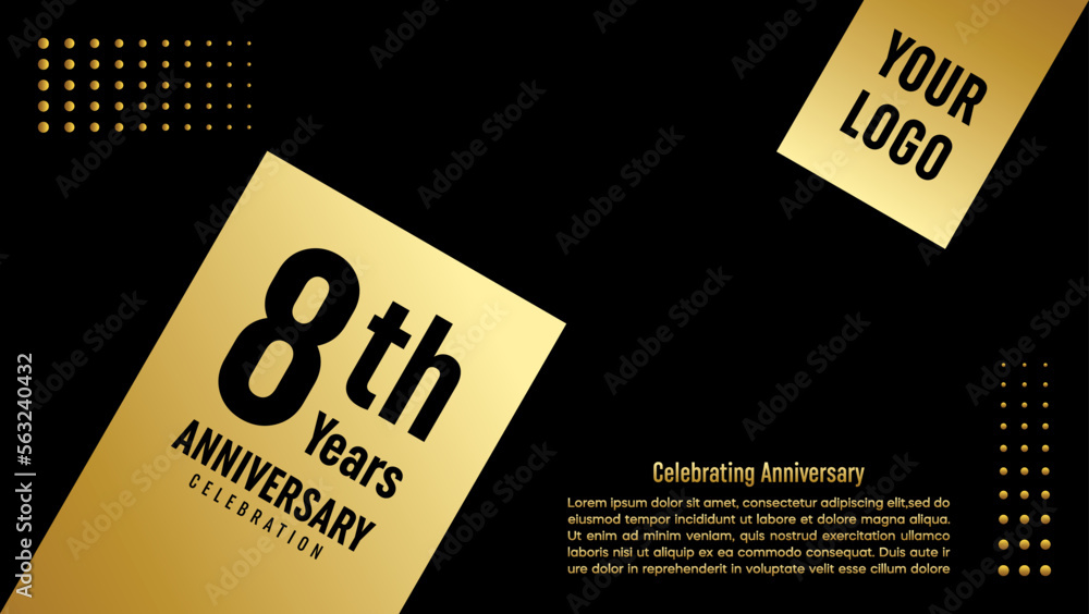 8th Anniversary Celebration template design with gold color for ...