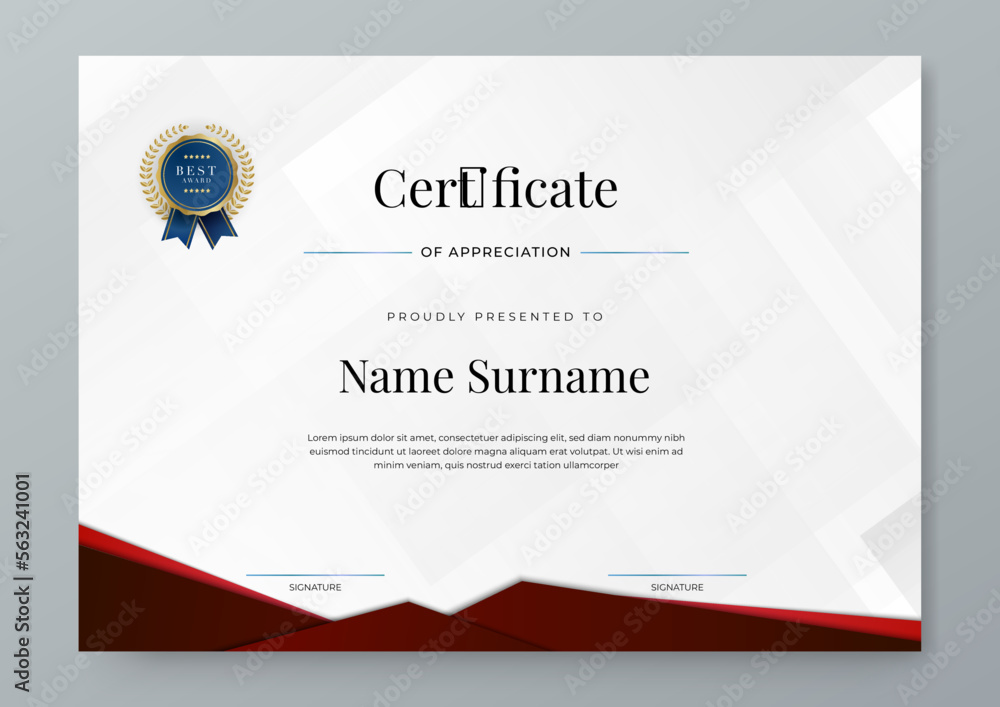 Modern elegant certificate template with red and white color ...