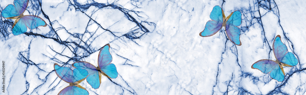 Blue marble texture and blue morpho butterflies. abstract natural ...