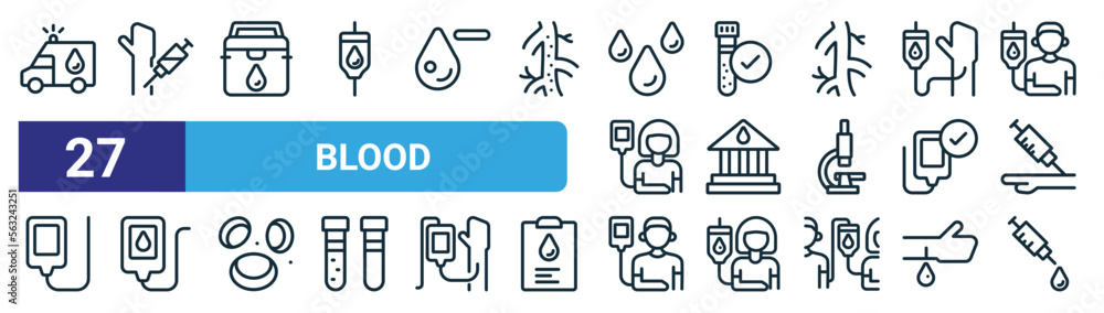 set of 27 outline web blood icons such as blood, blood sample, sample ...
