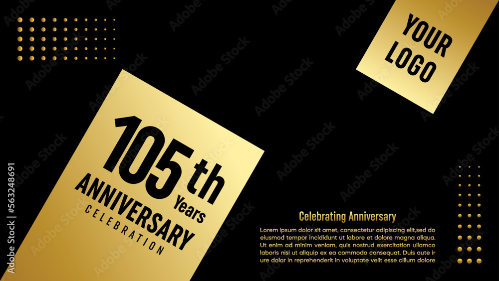 105th Anniversary Celebration template design with gold color for ...