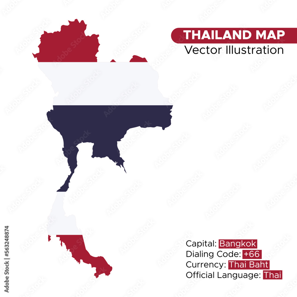 Thailand map. Country map inside national flag with dialing code etc ...