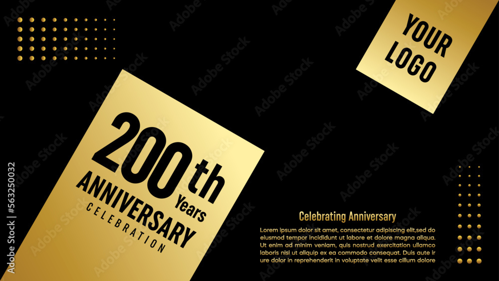 200th Anniversary Celebration template design with gold color for ...