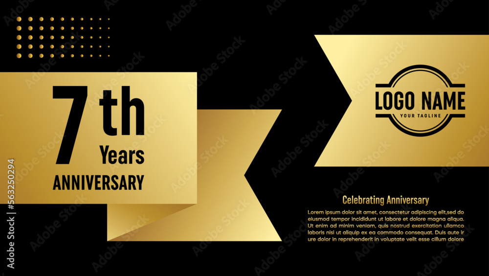 7th Anniversary template design concept with golden ribbon for birthday ...