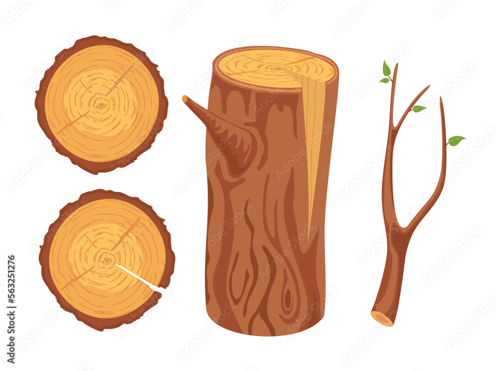 Cartoon timber. Hardwoods construction materials vector isolated set ...