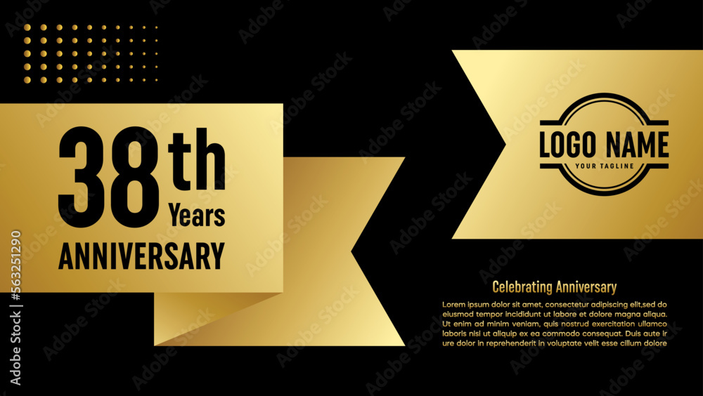 38th Anniversary template design concept with golden ribbon for ...