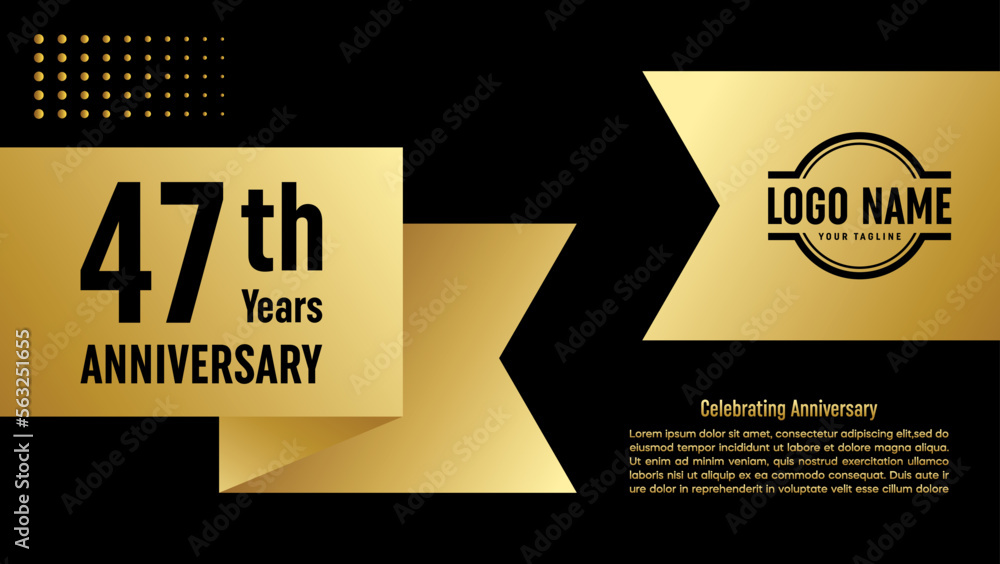 47th Anniversary template design concept with golden ribbon for ...