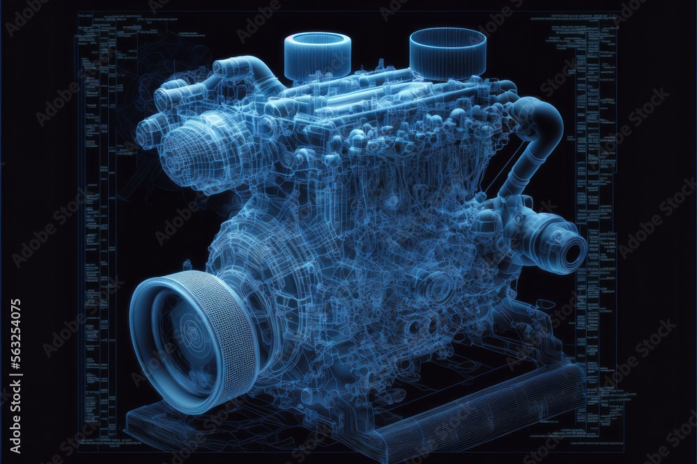 Blueprint design of motor engine Stock Illustration | Adobe Stock