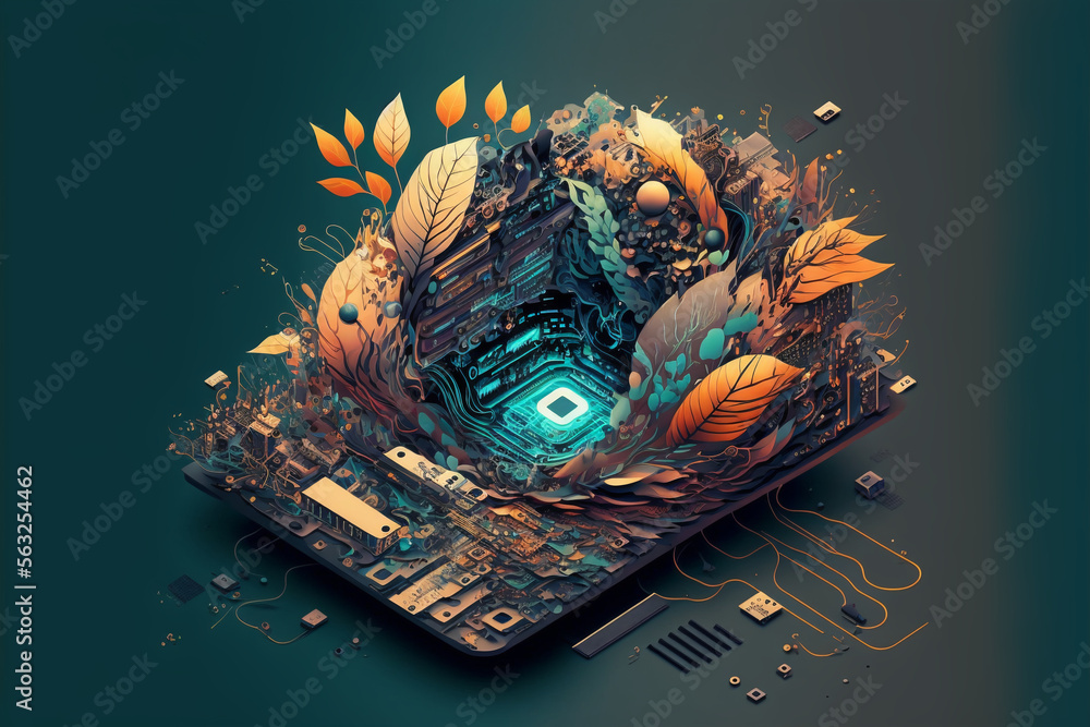 High-end PC motherboard merging with the beauty of nature, Digital Art ...
