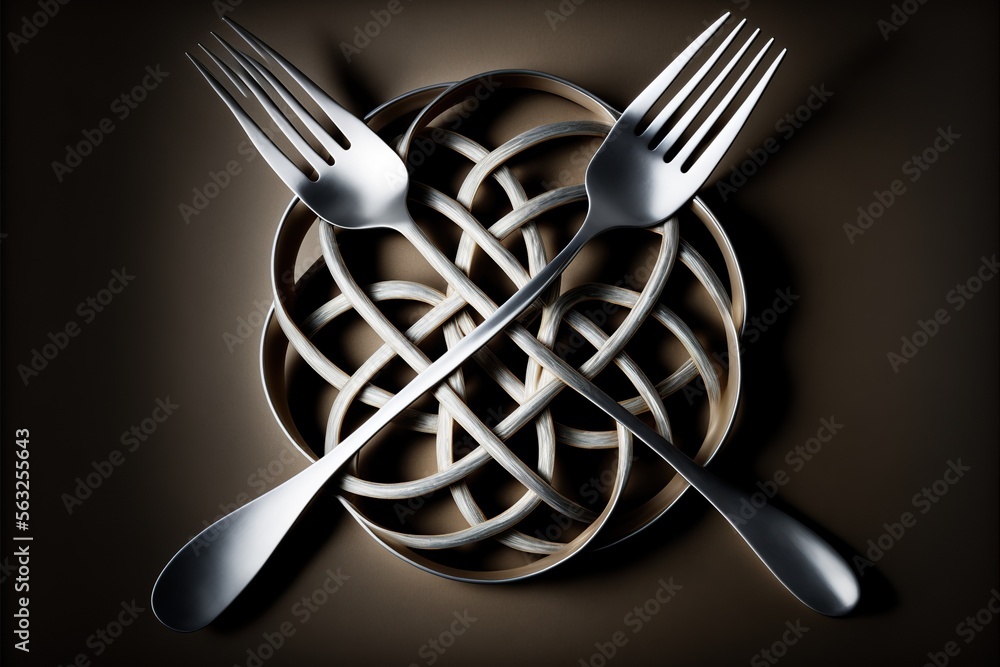 Two forks fork crossed, created with Generative AI technology Stock ...