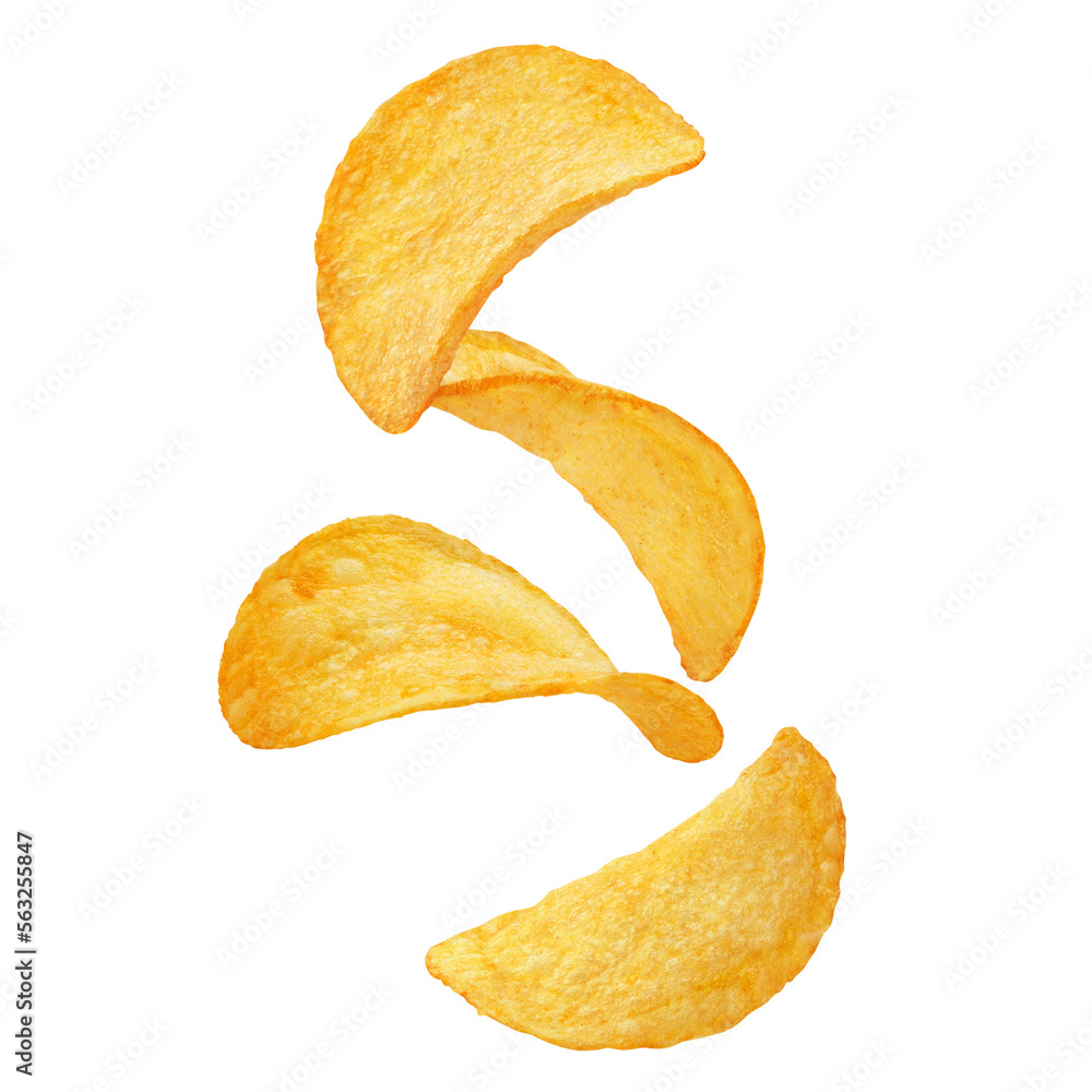 Flying delicious potato chips cut out Stock Photo | Adobe Stock
