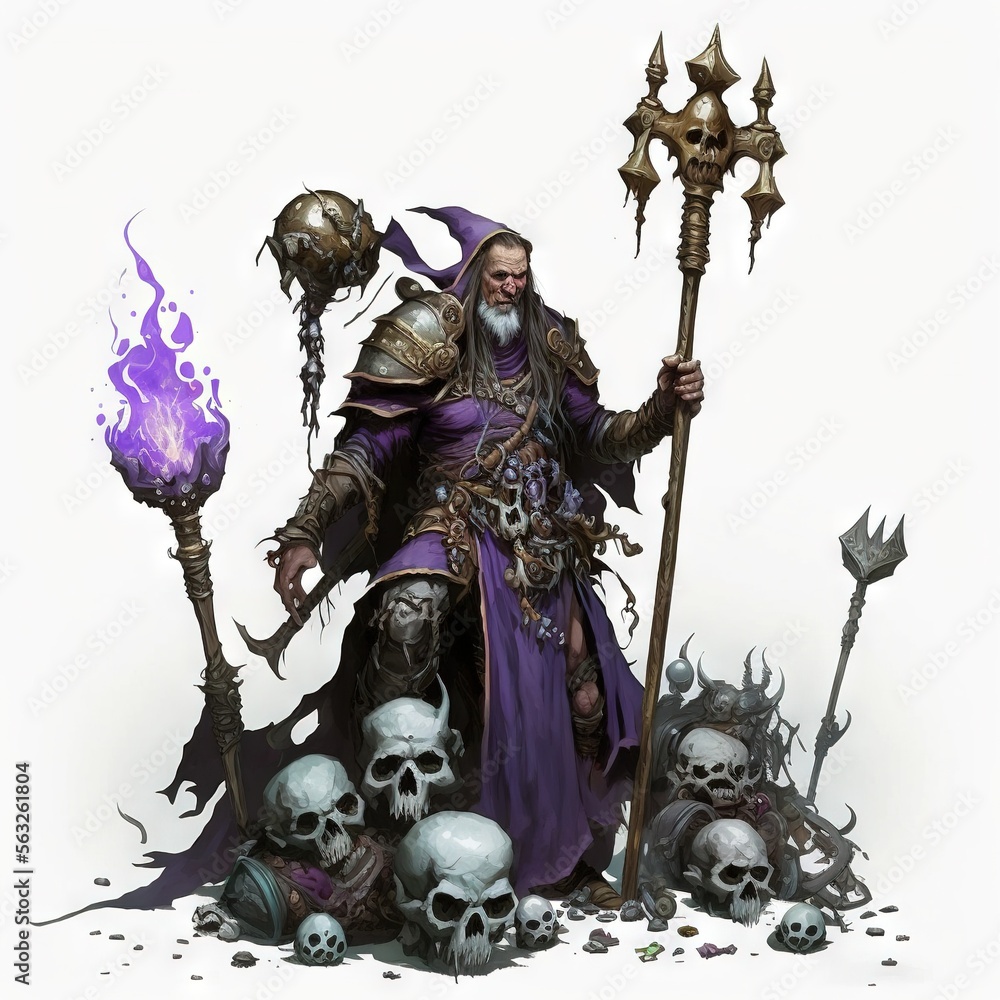 Fantasy RPG Death Mage drawing, white background, created with ...