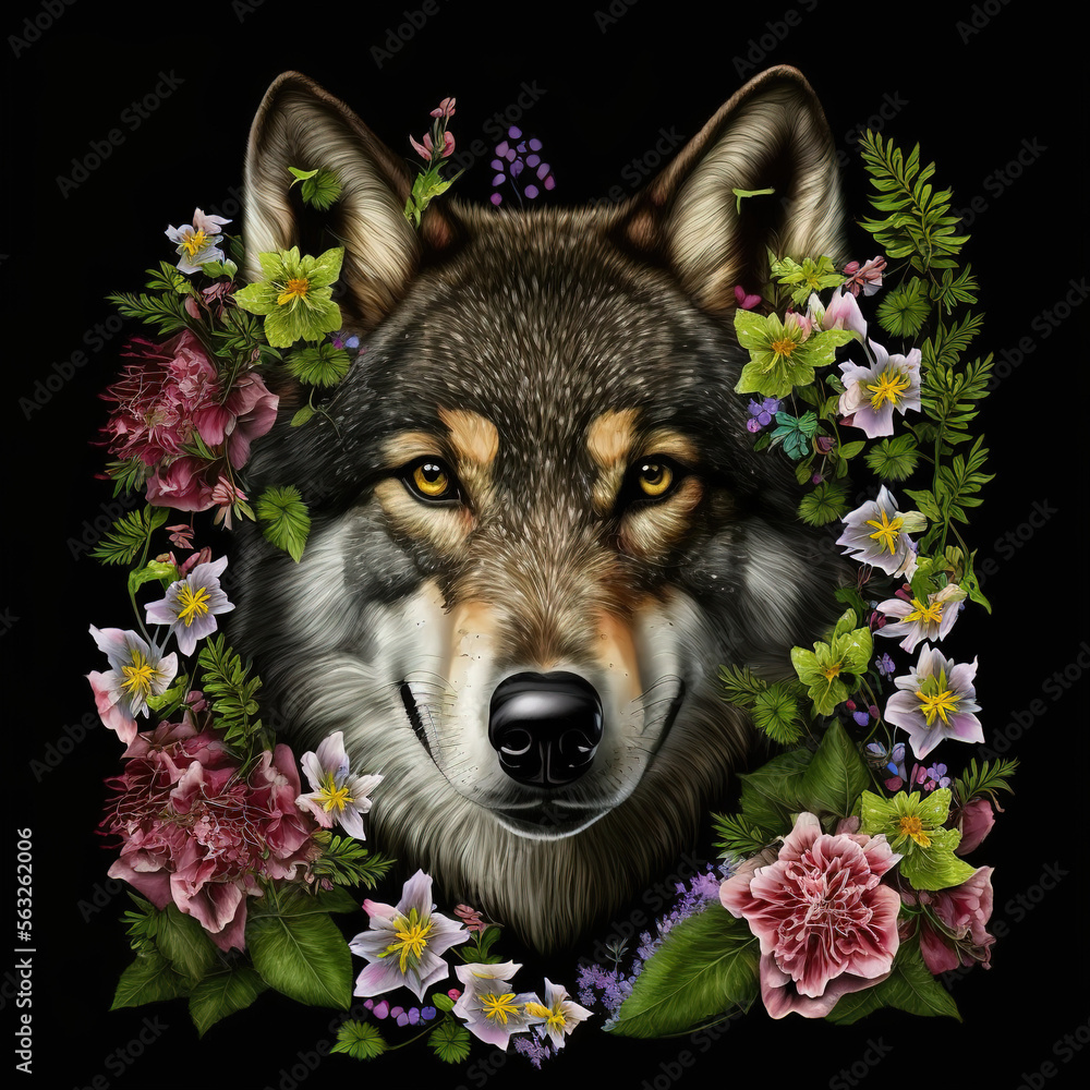 Wolf surrounded by flora and fauna in a tiny ecosystem. Generative AI ...