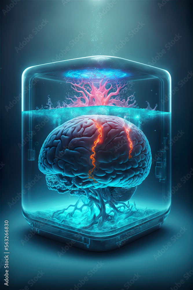 Human brain floating in a cloning tank in a sci-fi laboratory Stock ...