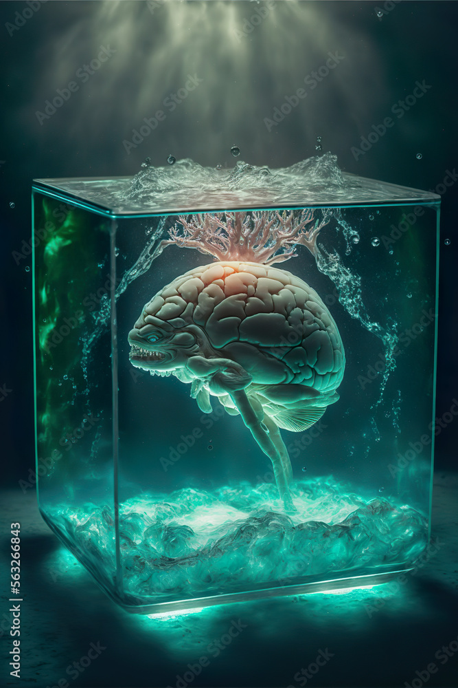 Human brain floating in a cloning tank in a sci-fi laboratory Stock ...
