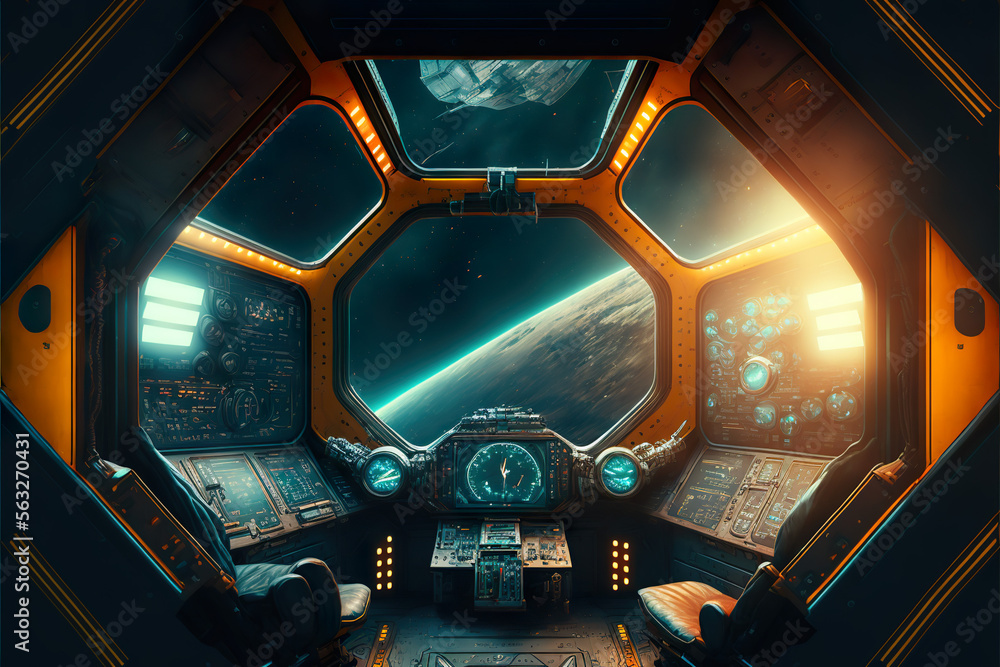 Futuristic control device interface of a spaceship interior with ...