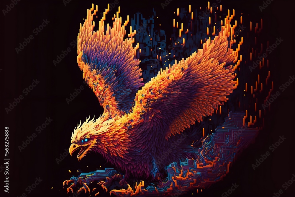 Golden eagle with wings, 32-bit pixel art, high resolution "AI ...