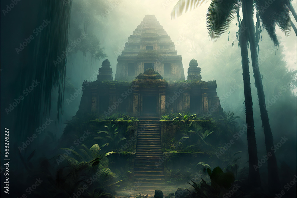 Ancient aztec pyramid or mayan temple in the jungle with mountains ...