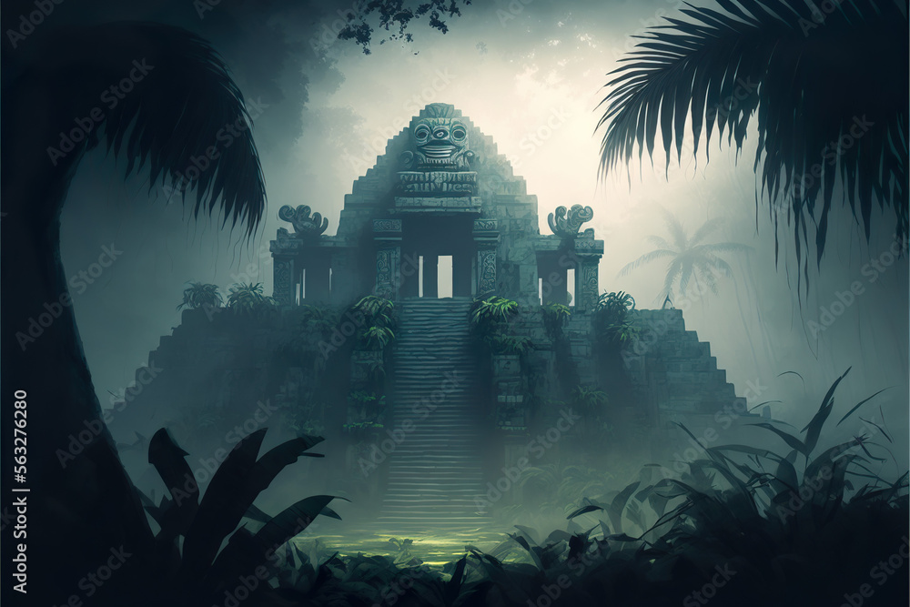Ancient aztec pyramid or mayan temple in the jungle with mountains ...