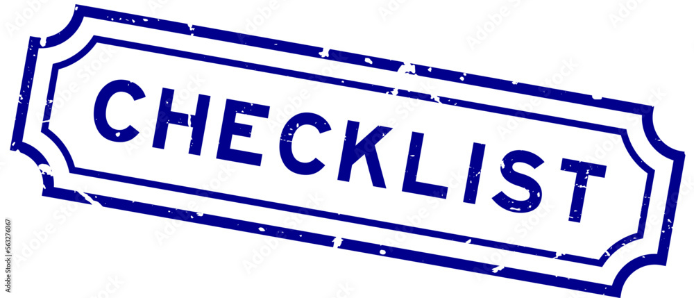 Grunge blue checklist word rubber seal stamp on white background Stock ...