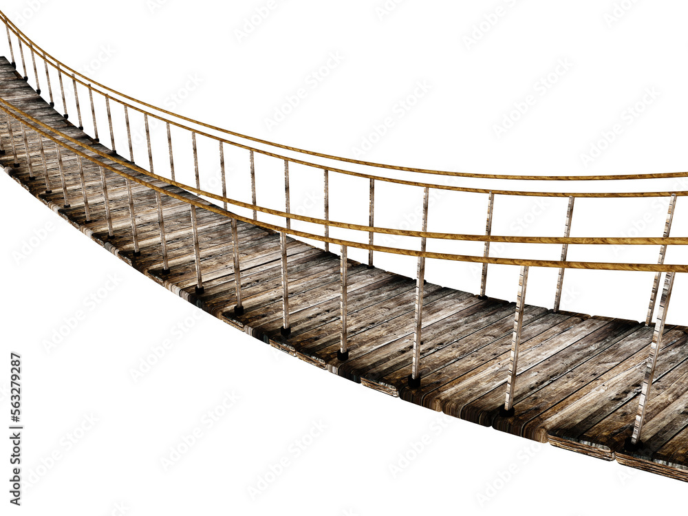 Old wooden suspended bridge on transparent background. Stock ...