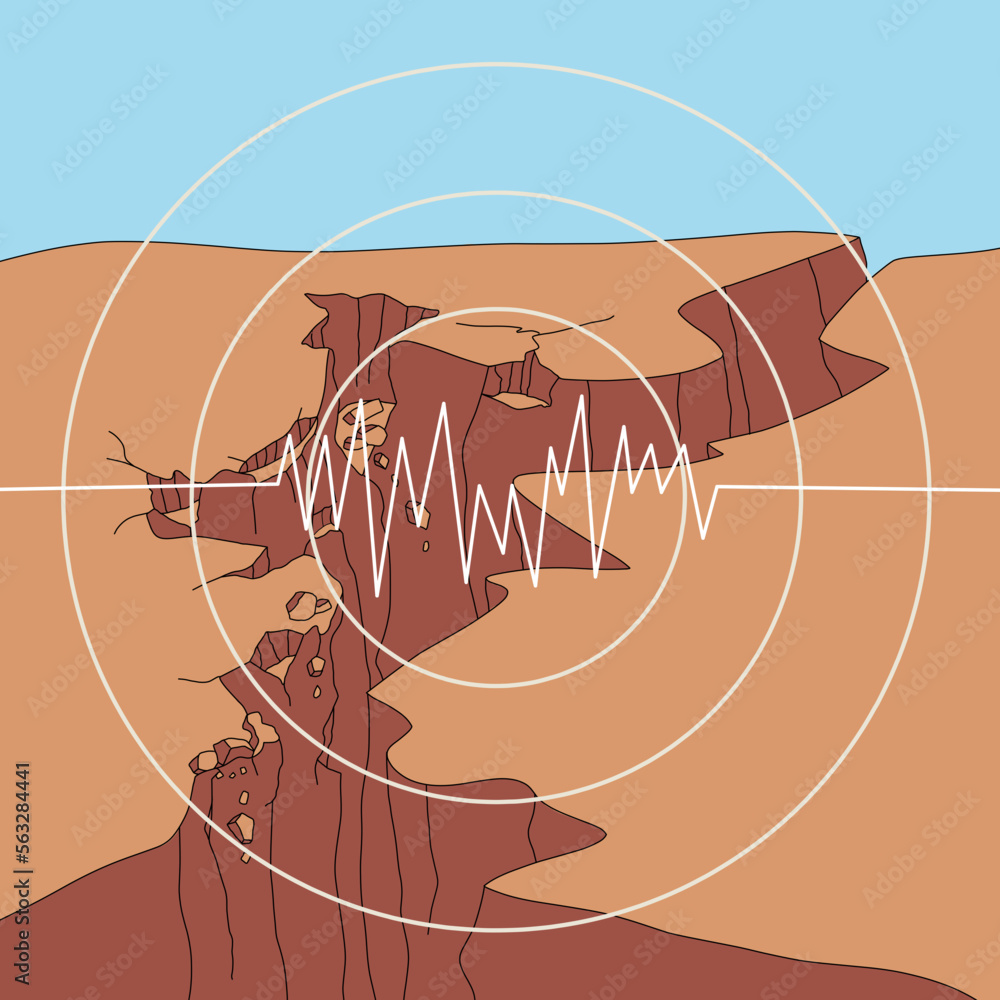 cartoon illustration of earthquake warning symbol on land Stock Vector ...