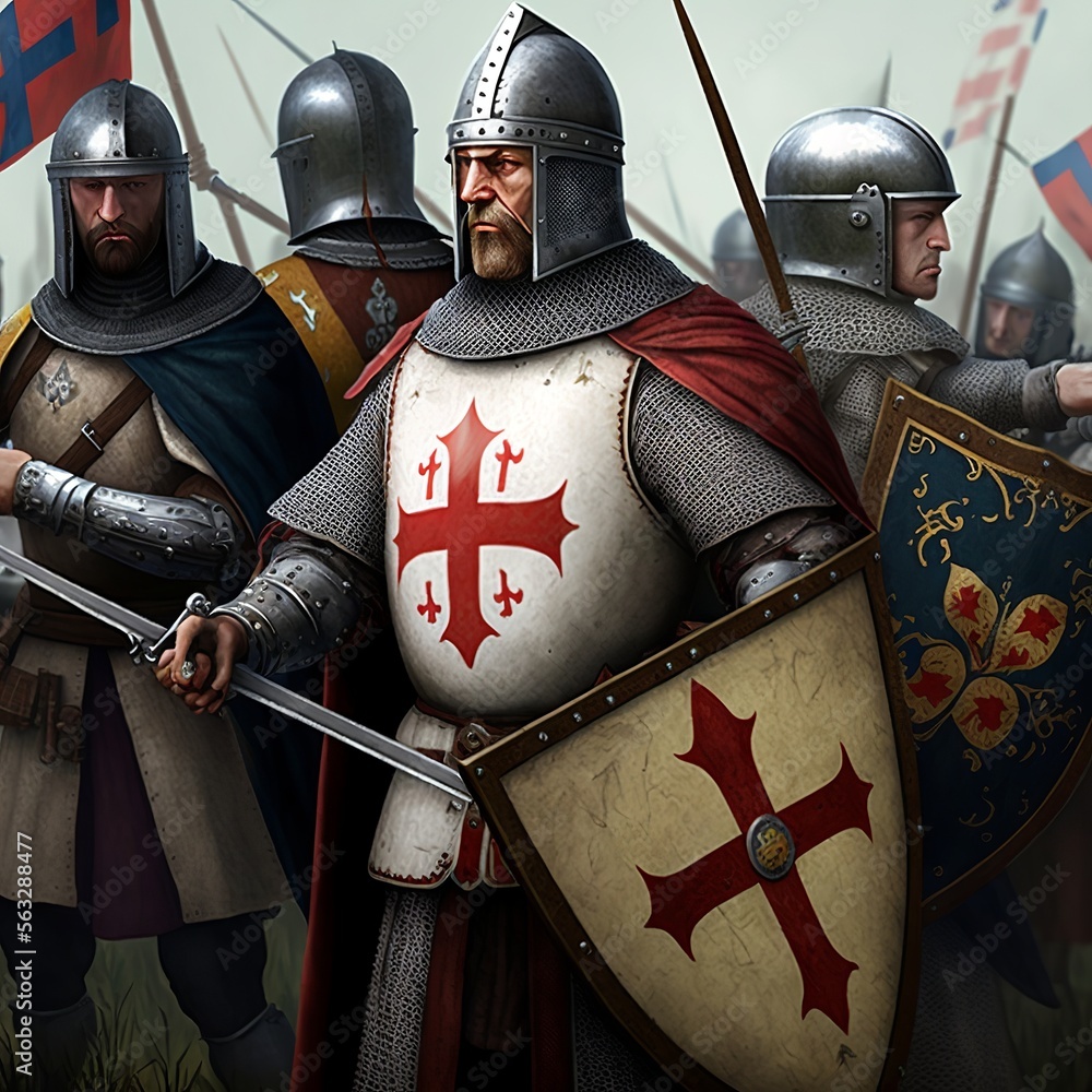 army solider in the middle ages medieval knight with sword with a ...