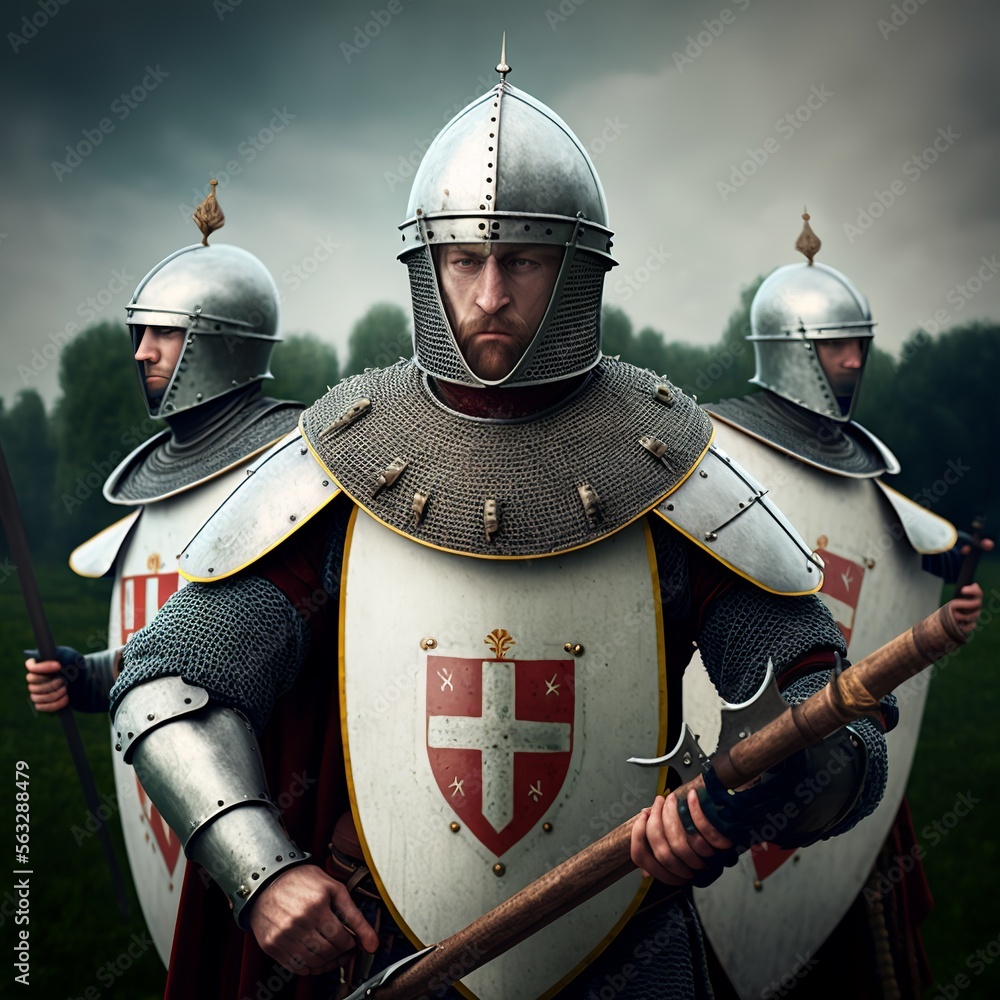 army solider in the middle ages medieval knight with sword with a ...