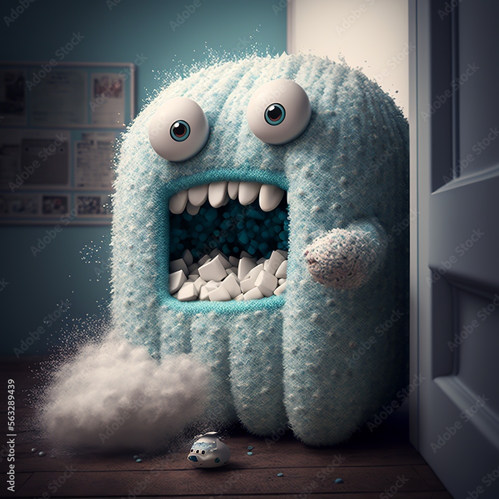 blue foam monster teeth say A bubbles face figure plush animal scary ...