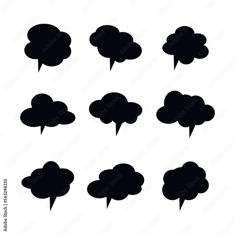 Set of black and white speech bubbles. Cartoon Vector illustration ...