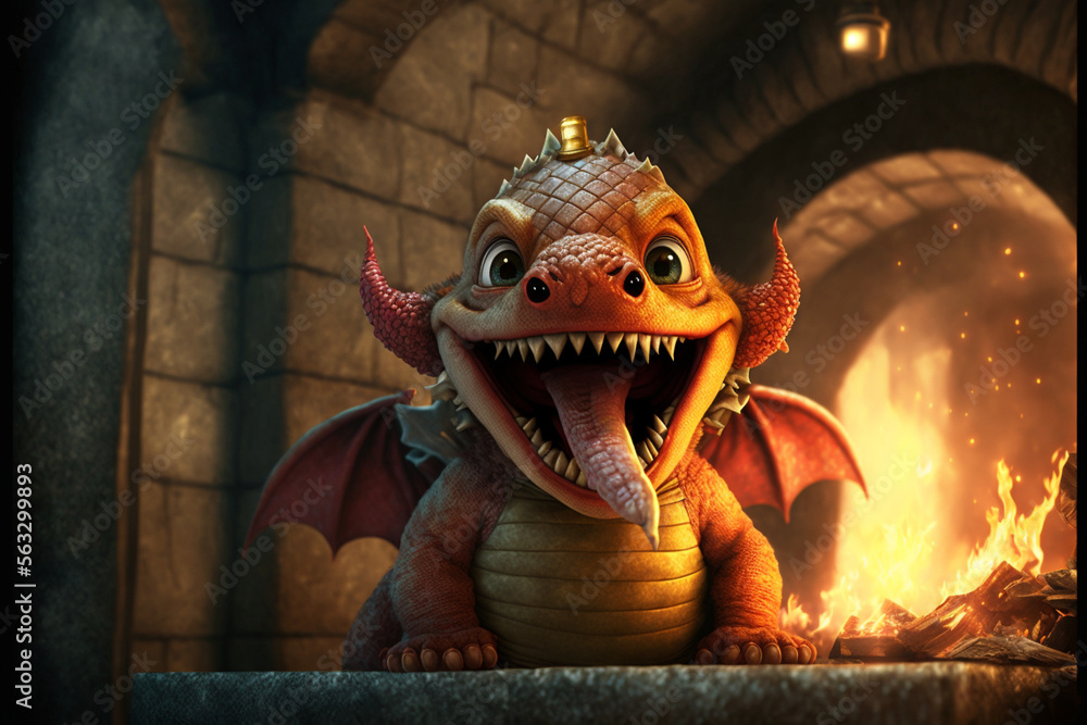 Cute fire dragon child, a baby dragon creature. Fantasy creature, a ...
