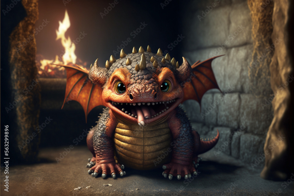 Cute fire dragon child, a baby dragon creature. Fantasy creature, a ...