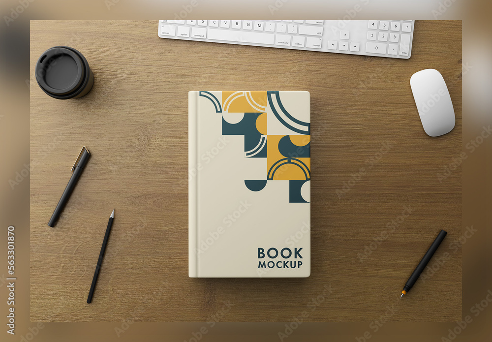 Book Cover on Wooden Table Mockup Stock Template | Adobe Stock