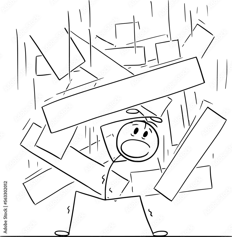 Person Under Falling Objects, Vector Cartoon Stick Figure Illustration ...
