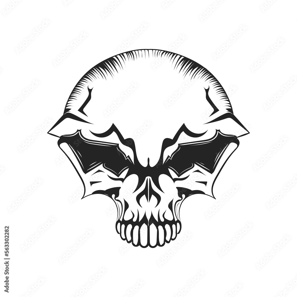 Vector human skull drawing, Human skull front view Illustration. Stock ...