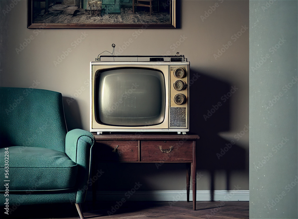 Retro television from the fifties, old fashioned vintage living room ...
