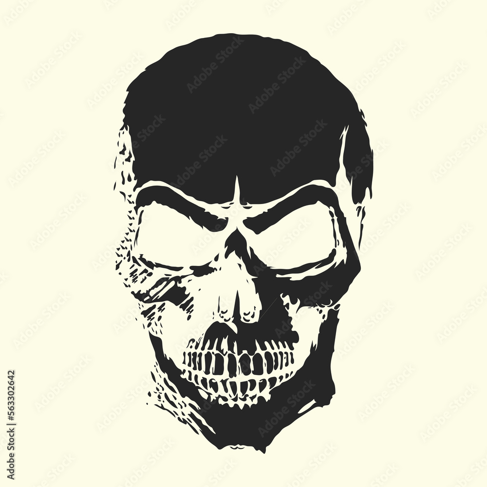 Vector human skull drawing, Human skull front view Illustration. Stock ...