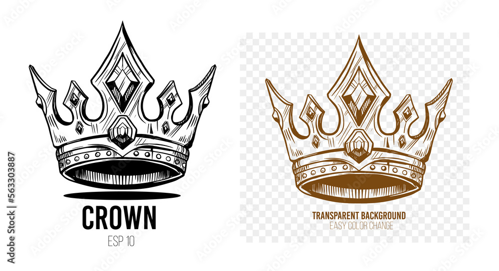 Crown on transparent background. Sketch vector illustration Stock ...