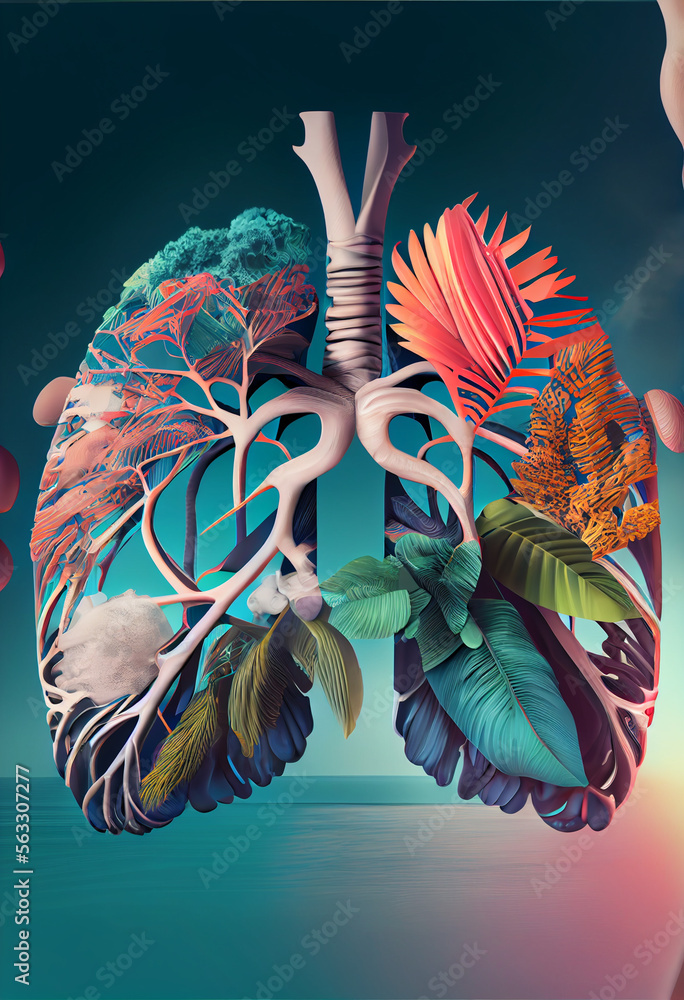 beautiful abstract lungs with nebula dust concept, contemporary colors ...