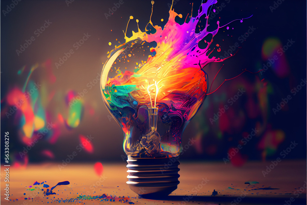 Beautiful abstract lightbulb splashed in colourful paint concept ...