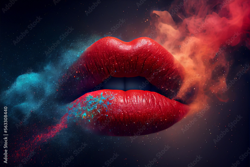 Abstract woman’s lips concept on a nebula dust in infinite space ...