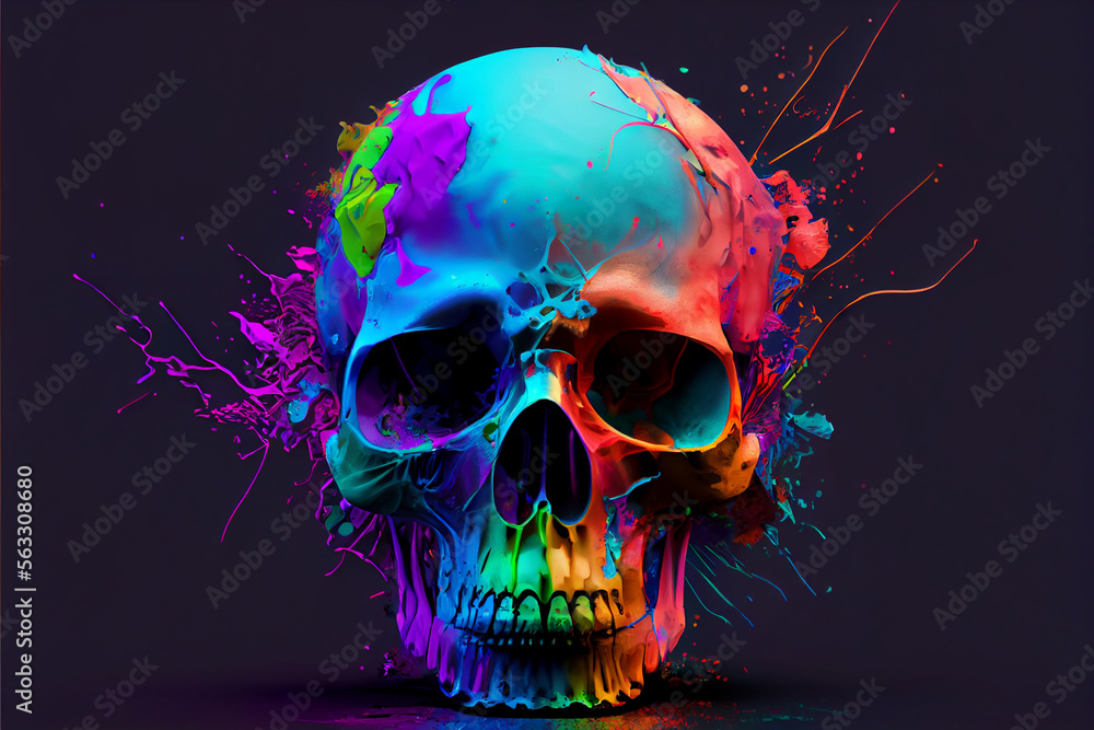 Beautiful abstract Human skull splashed in colorful paint concept ...