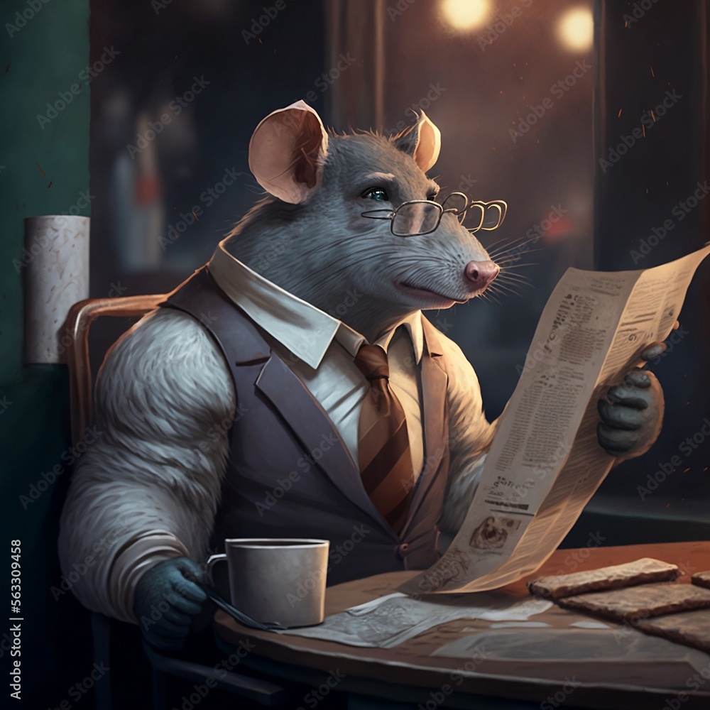 Rat in Formal Attire Reading a Newspaper Illustration Generated by ...