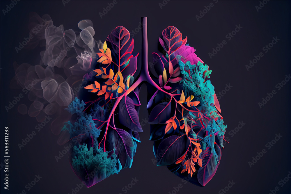 Beautiful abstract lung with palm collage concept, contemporary colors ...