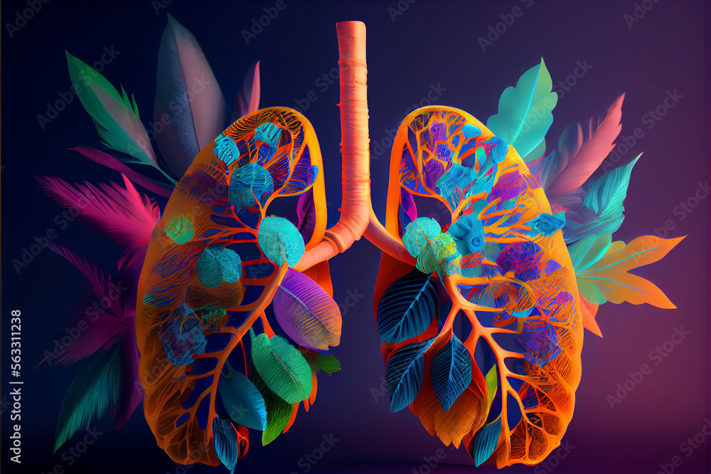 Beautiful abstract lung with palm collage concept, contemporary colors ...