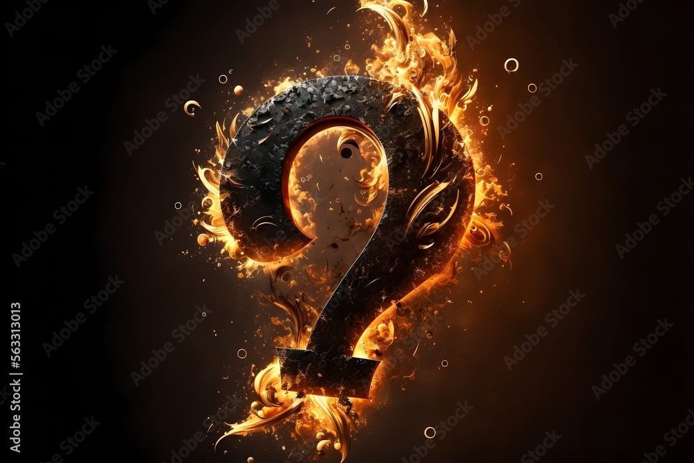 Question Mark Metallic Symbol burning in fire flames Stock Illustration ...