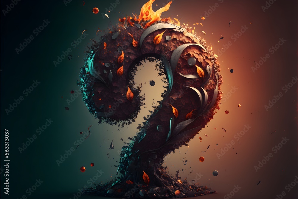 Question Mark Symbol - Gold Metallic. Fire burning effect. Flames ...