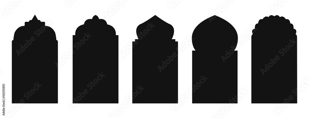 Islamic windows and door arches with modern style vector design. Mosque ...