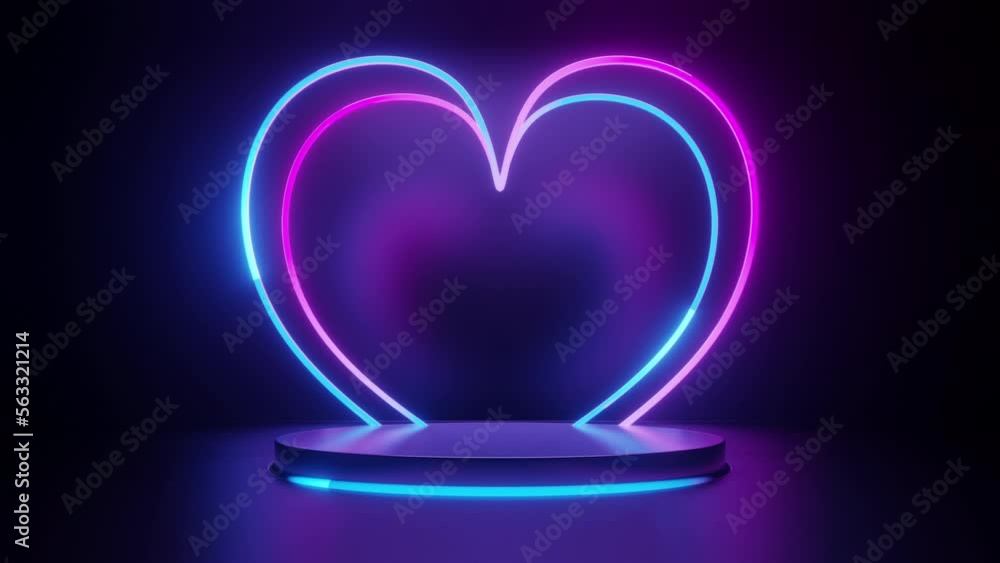 pink blue heart shape neon with podium background. looped, valentine ...